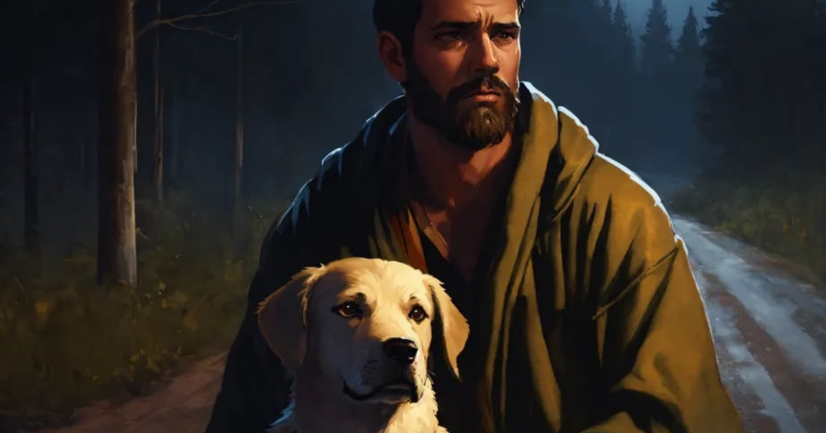 Lexica - Close up, a rude redneck male and a dog on a rural Road at ...