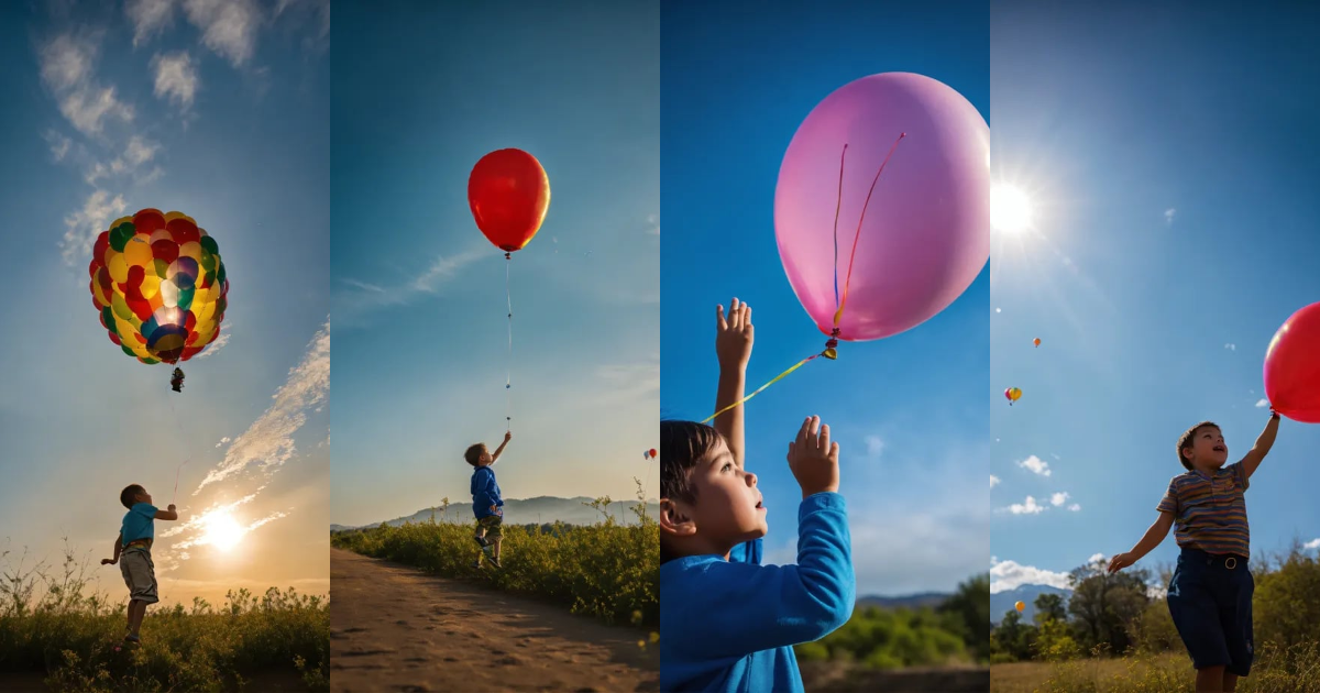 Lexica - A child releasing a vibrant balloon into a clear blue sky ...