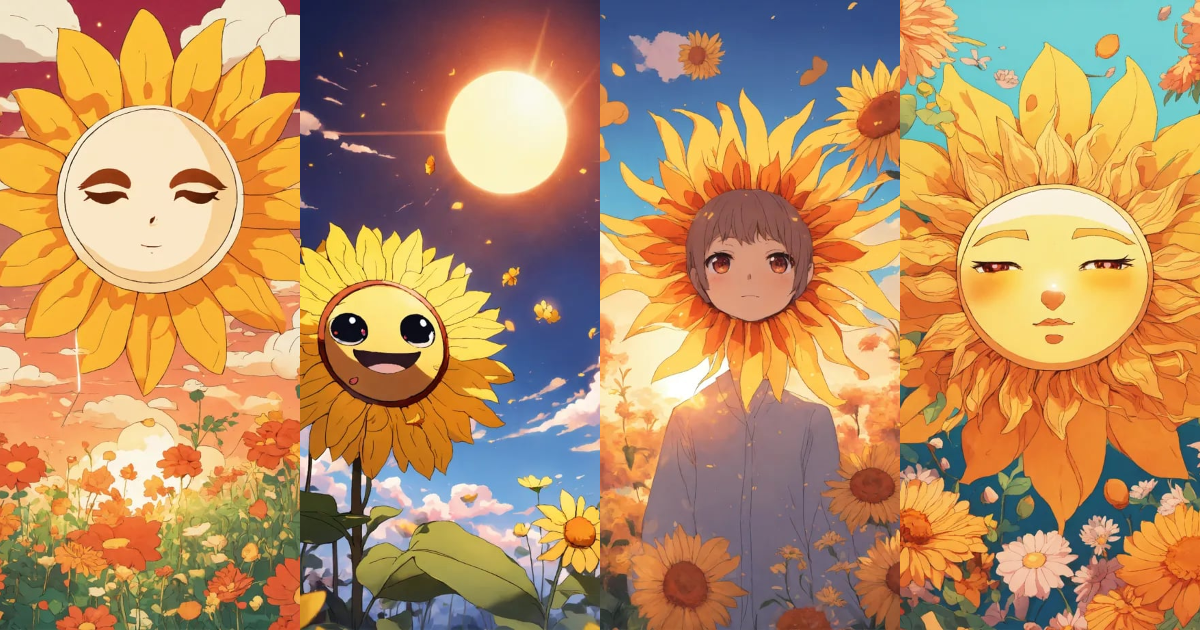 Lexica - A cartoon anime Sun floating with a face concentrating ...