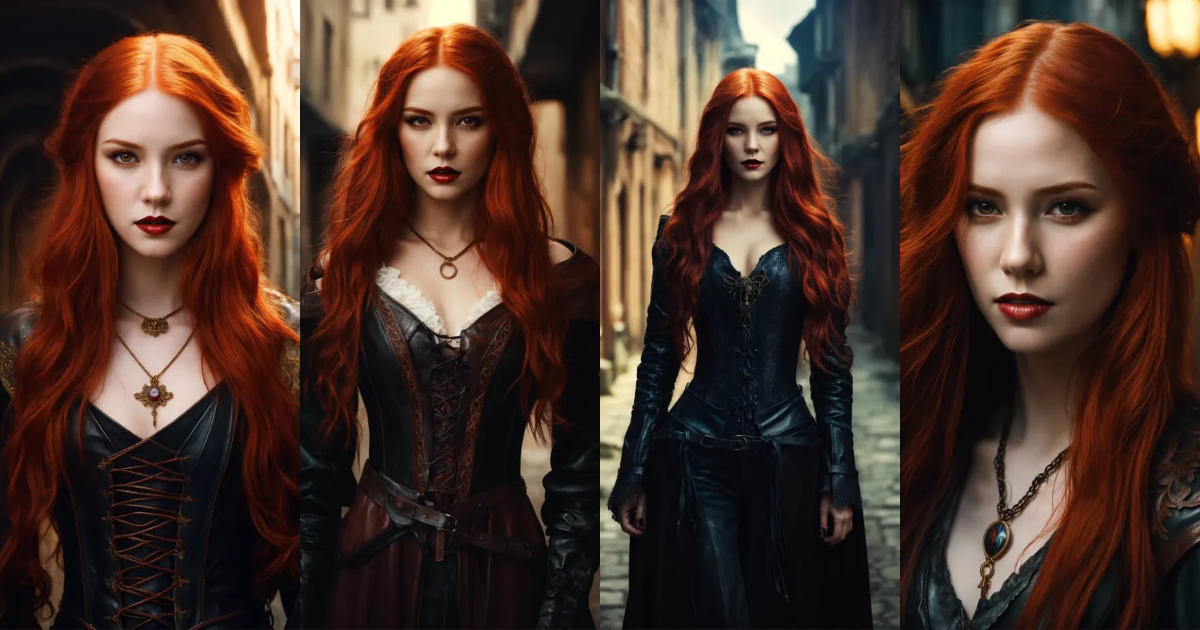 Lexica - A portrait of a beautiful redhead vampire, Symmetrical face ...