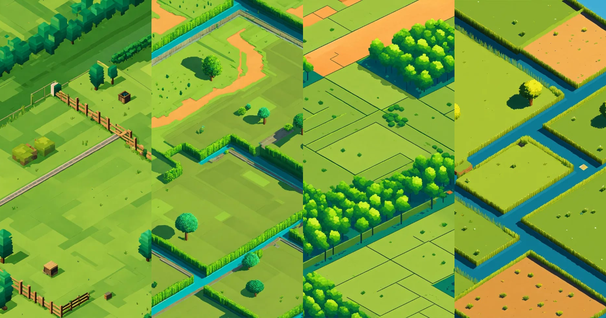 Lexica - Simple pixel 2d flat empty plain grassy landscape from above ...