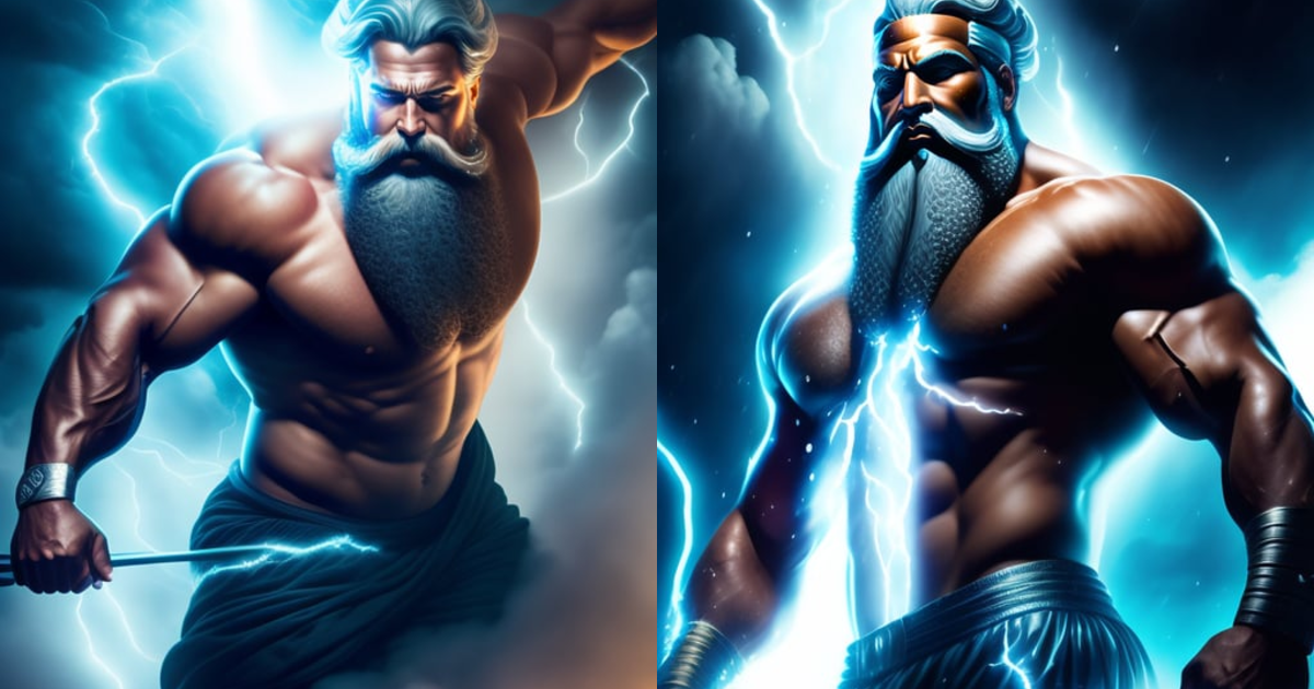 Lexica - Old god zeus, in the sky, with athletic body, angry, throwing ...