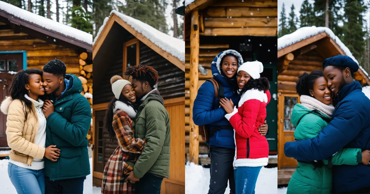 Lexica - African female college student hugging white handsome man, in ...