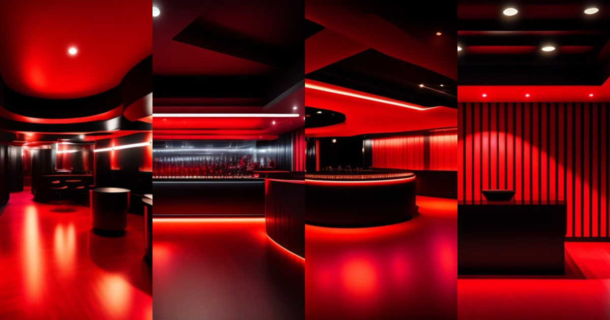 Lexica - Black and red nightclub interior, square
