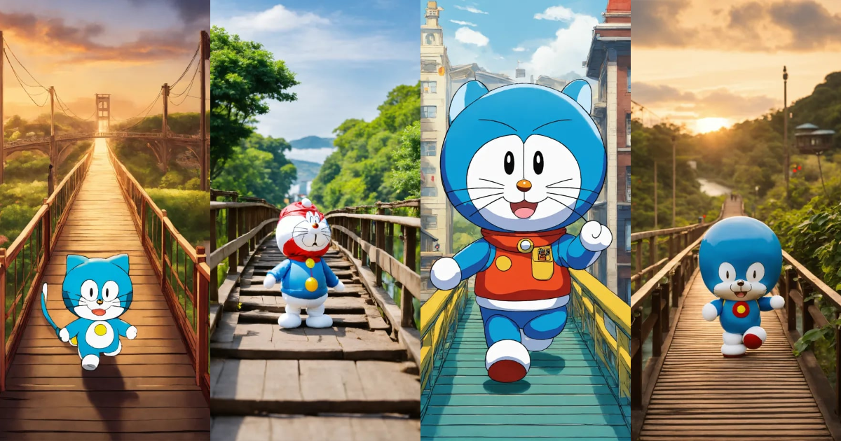 Lexica - Doraemon walking on a bridge