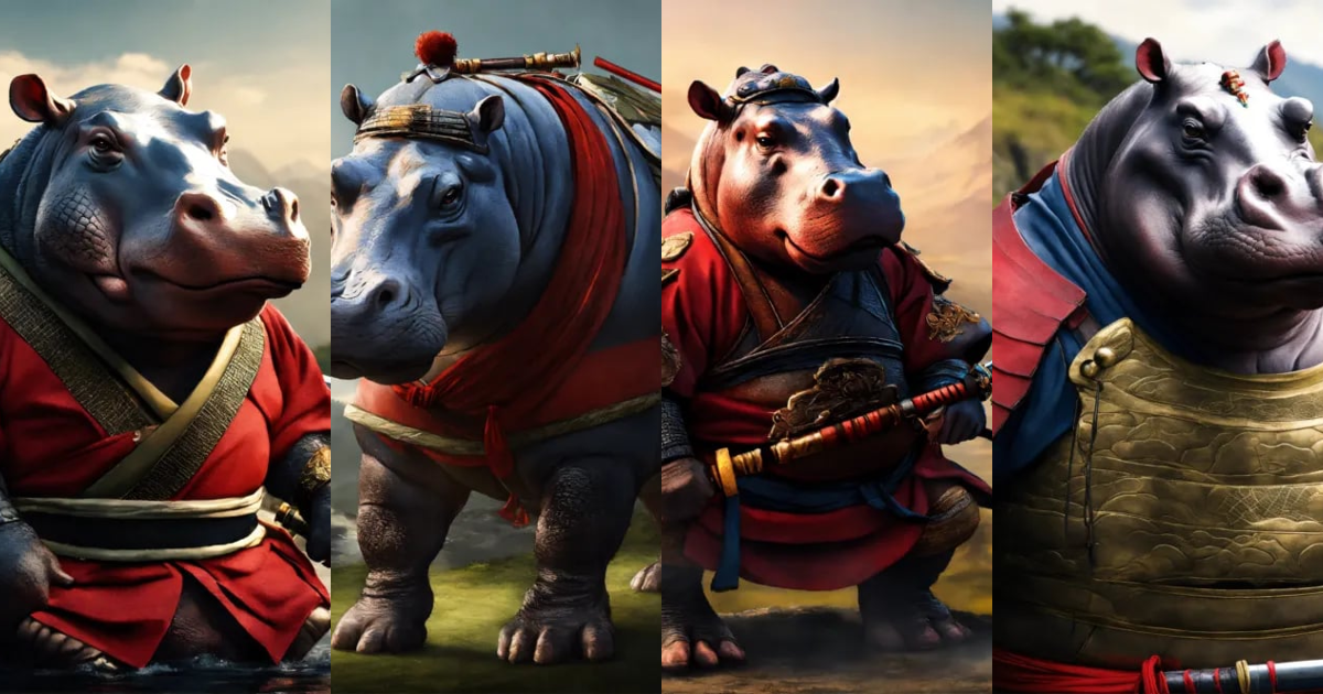 Lexica - Hippo samurai. Mountains. Hyper realistic.