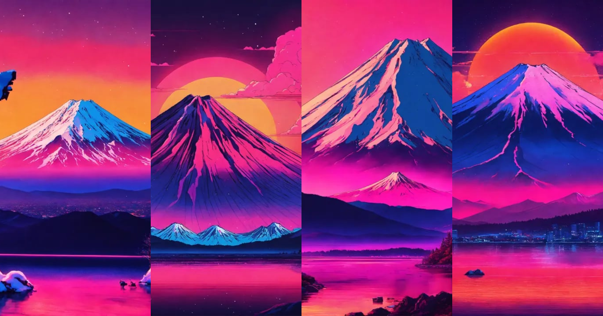 Lexica - Synthwave style winter mount fuji fire