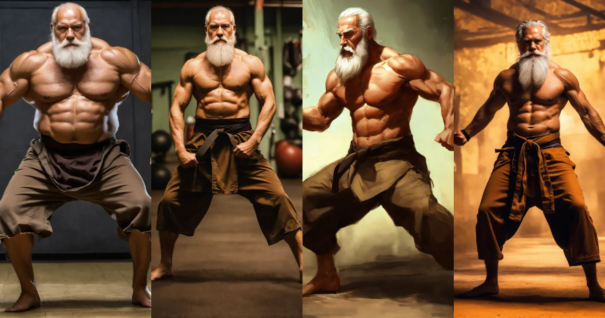 Lexica - An incredibly buff old man with a long white beard down to his ...