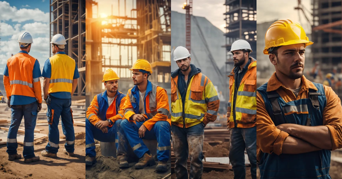 Lexica - Portrait of depressed construction workers at a construction ...