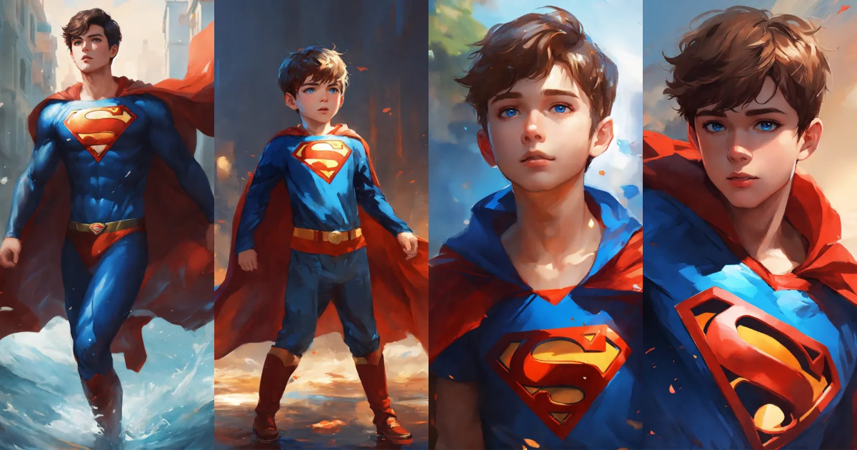 Lexica - Realistic, cute boy dressed in superman theme, wearing ...