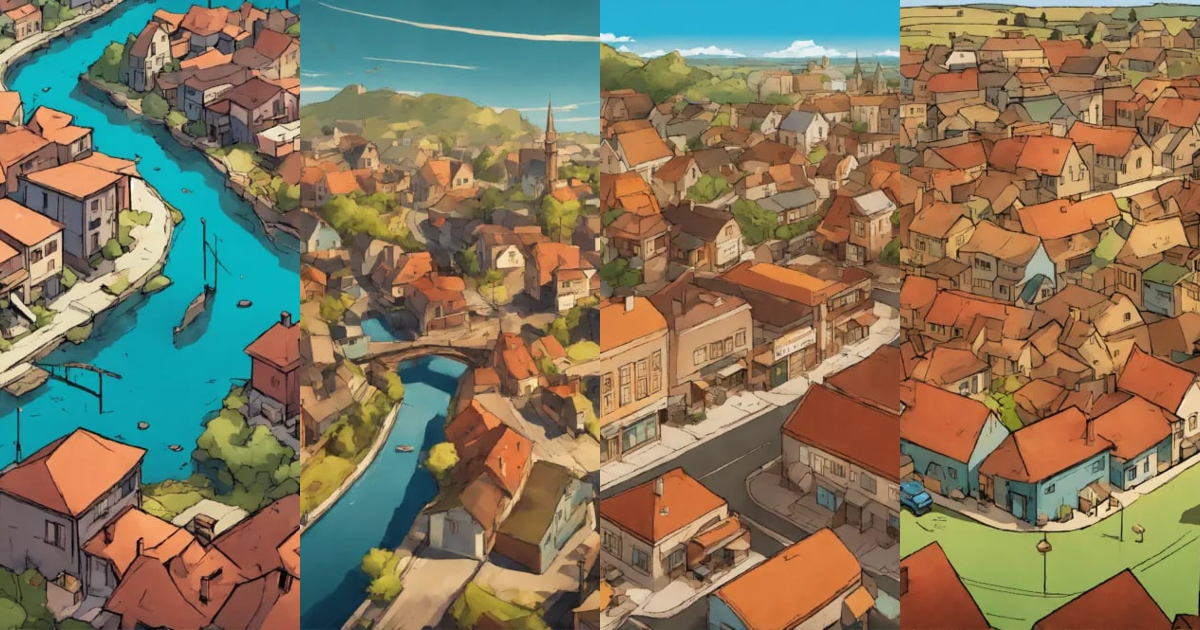 Lexica - A town from aerial perspective. comic style