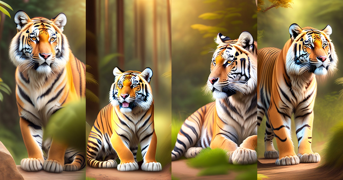 Lexica - Tiger talking in jungle, day time