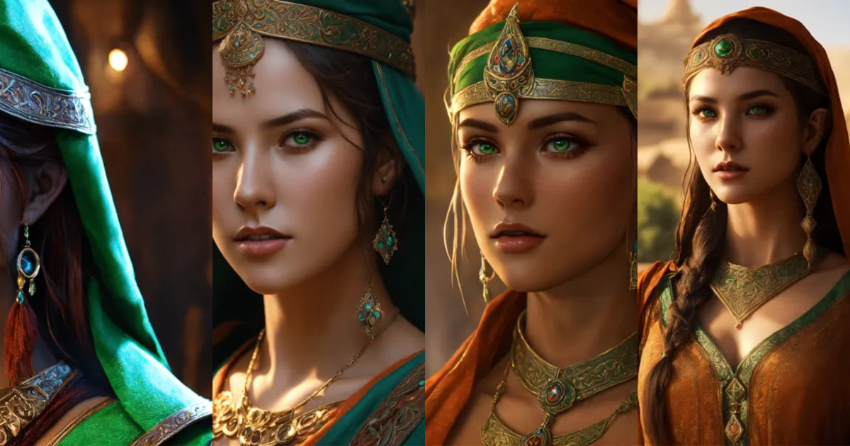 Lexica - Tamerlane female elf in medieval style, turkish clothes, green ...
