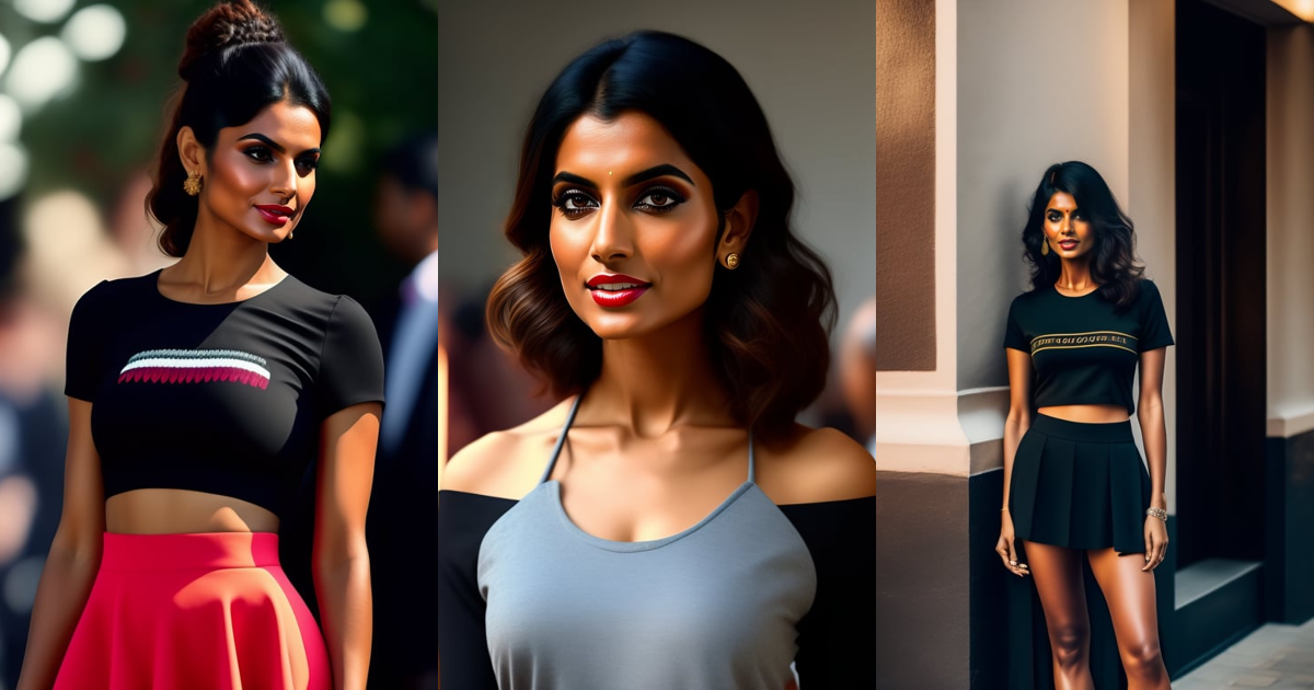 Lexica - Anglo Indian girl in her 30s wearing black skirt and cropped ...