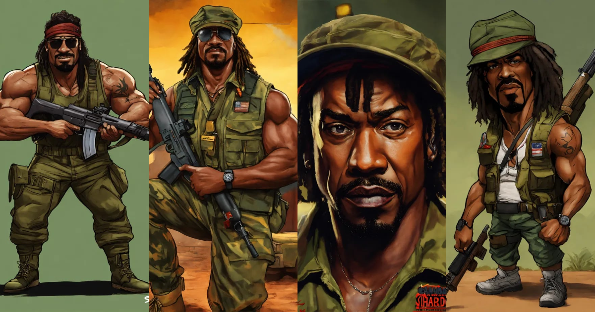 Lexica - A man rambo style caricature with Sharpeï dogg