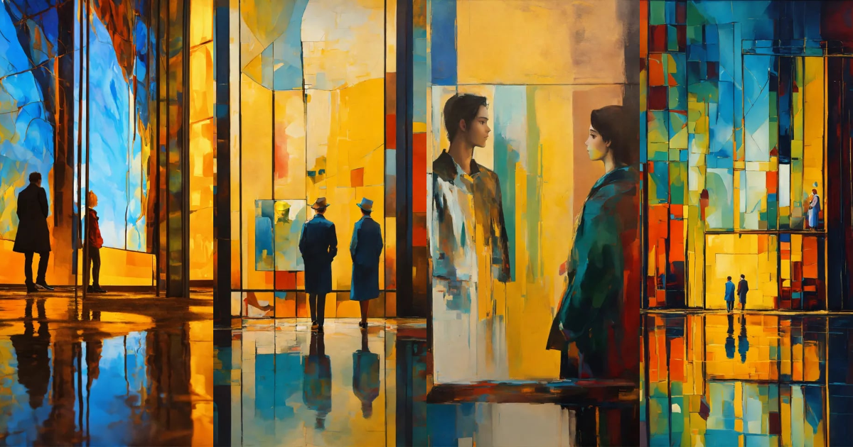 Lexica - Abstract art, two people meeting, reflect of a mirror