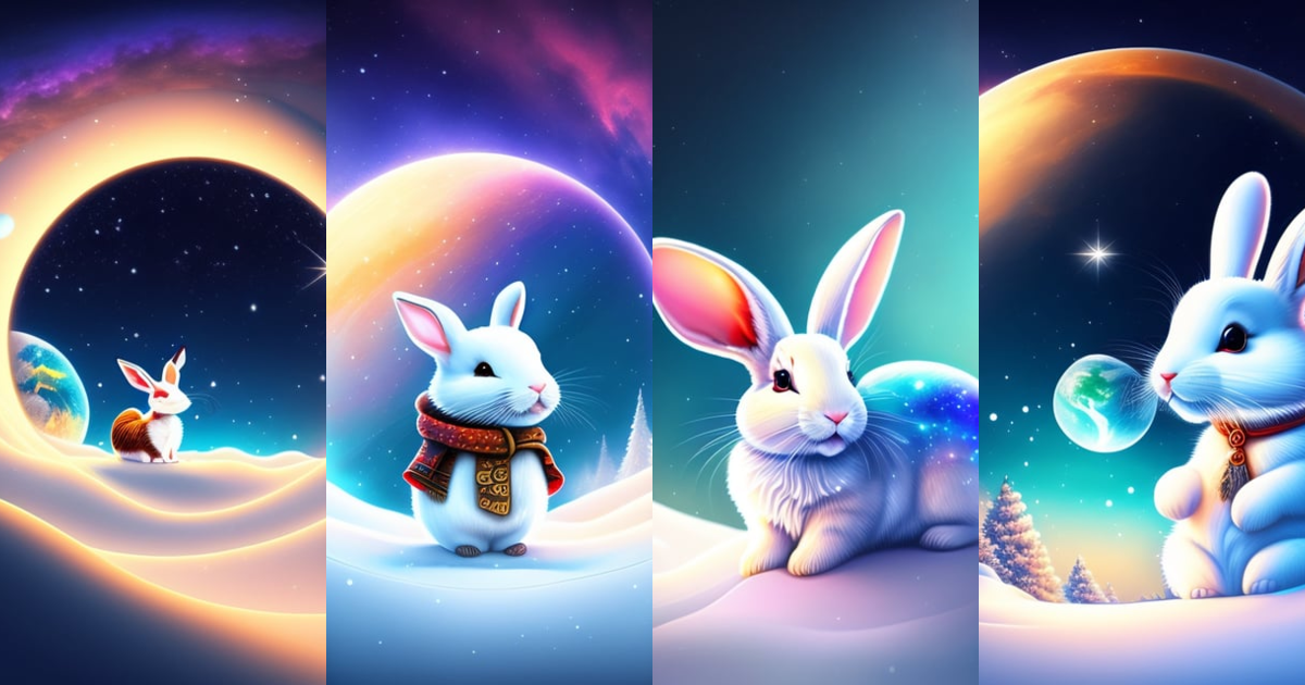 Lexica - Cartoon style, on the snow, a snow-white rabbit, cool and cute ...