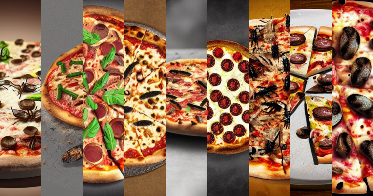 Lexica - A pizza covered in maggots and other insects. concept art ...