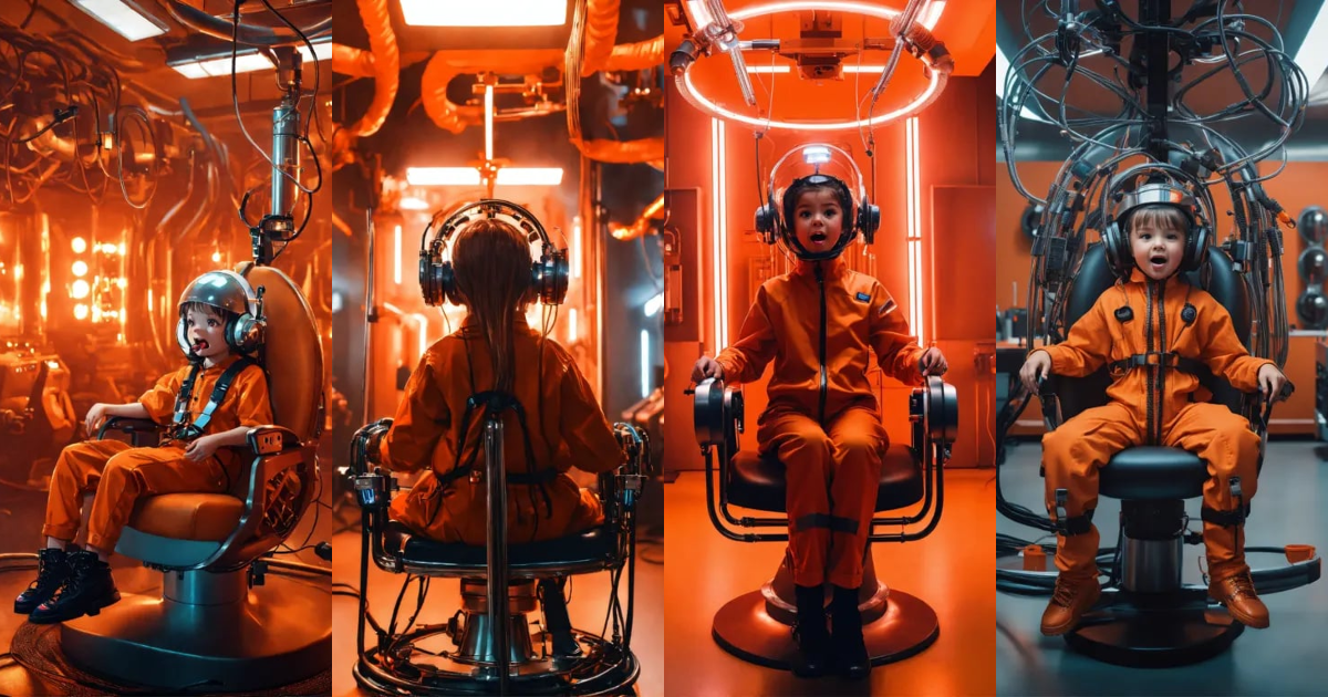 Lexica - Little girl in futuristic orange jumpsuit is screaming ...