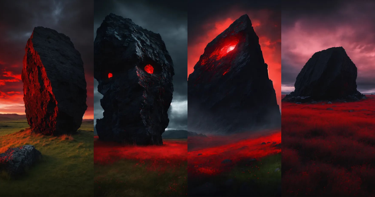 Lexica - Dark sinister night, an ominous black rock with a red hue ...