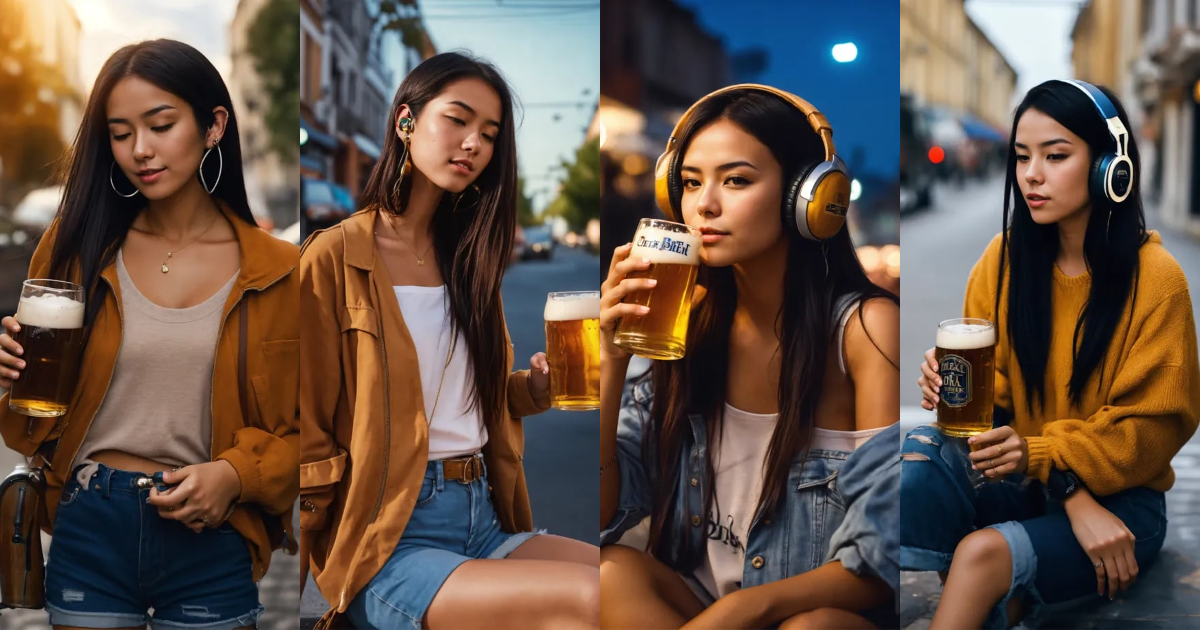 Lexica - Tan skin girl with dark straight hair drinking can beer in ...