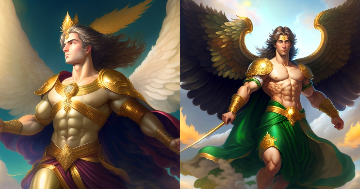 Lexica - Meta portrait of an Saint Raphael archangel, with wings spread ...