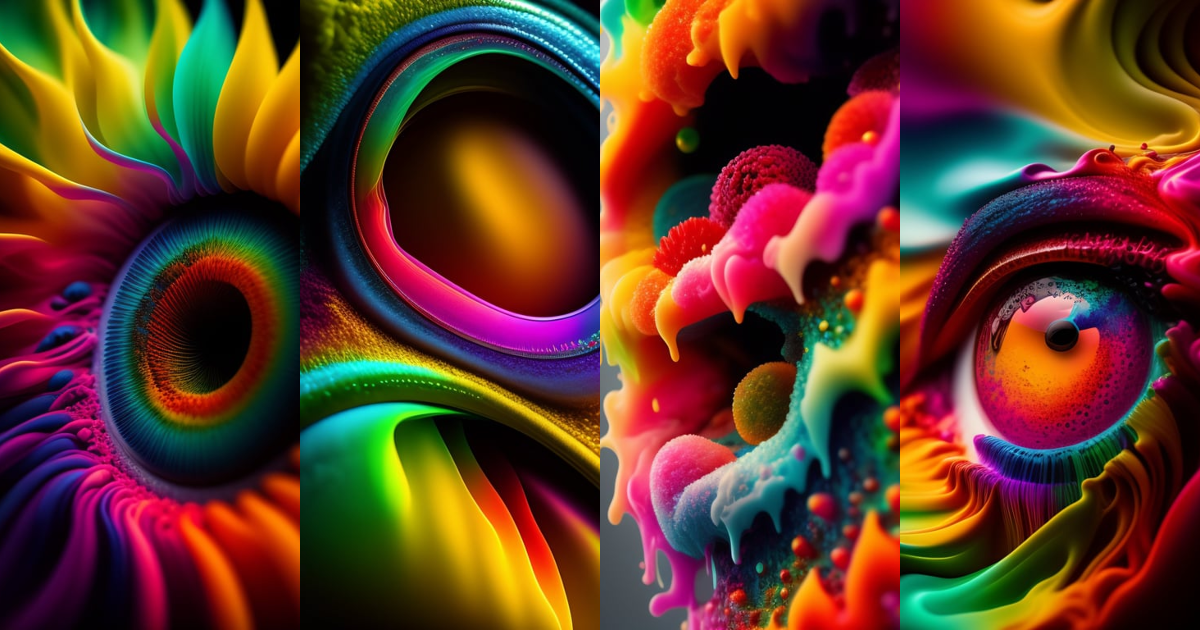 Lexica - Close-up of a hideous monster, estatic, multicolored light ...