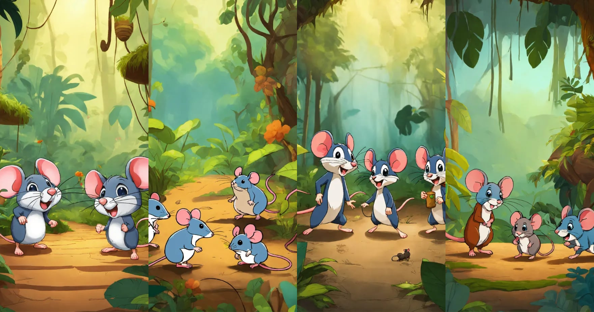 Lexica - Cartoon group of mouse wandering in jungle