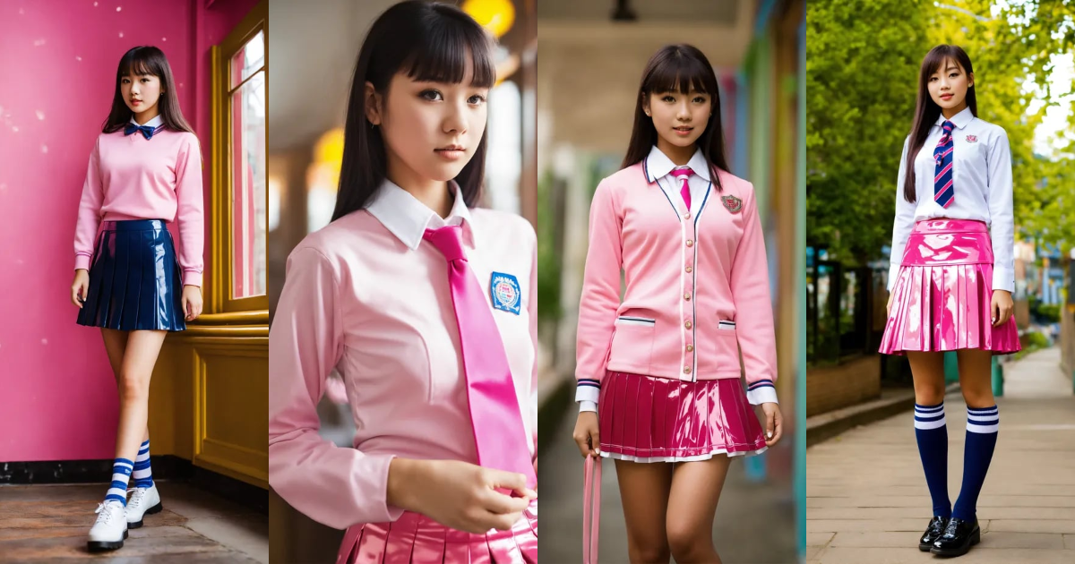 Lexica - Girl in glossy pink school uniform miniskirt