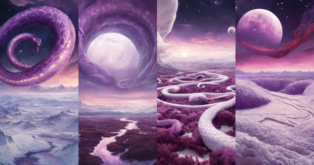 Lexica - A purple celestial serpent traversing through an all-white ...