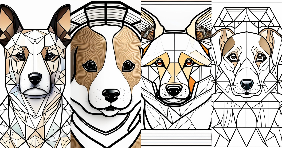 Lexica - Dog Coloring page for adults, bold lines, dark lines,geometric ...