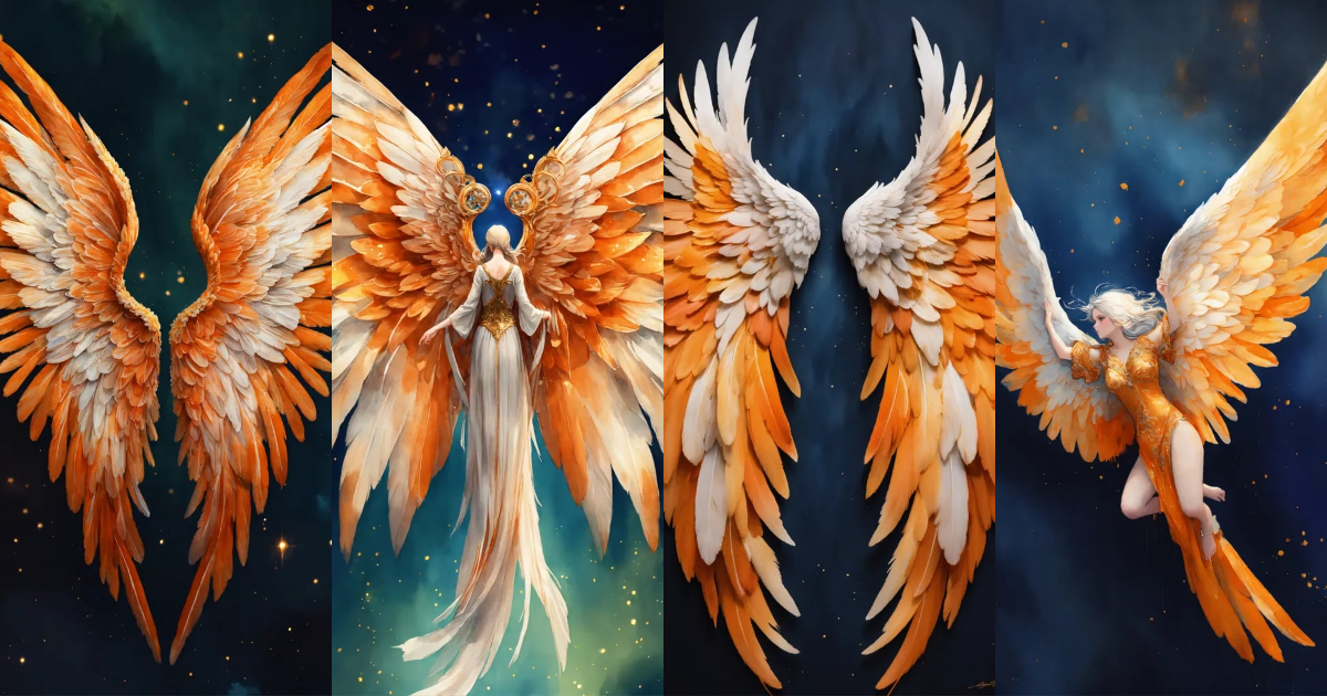 Lexica - Beautiful and perfect small angel wings in orange with white ...