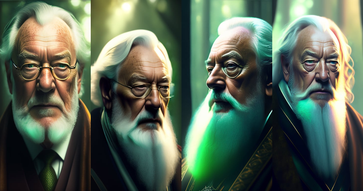Lexica - Michael Gambon as Dumbledore, magical, forest, evening, green ...