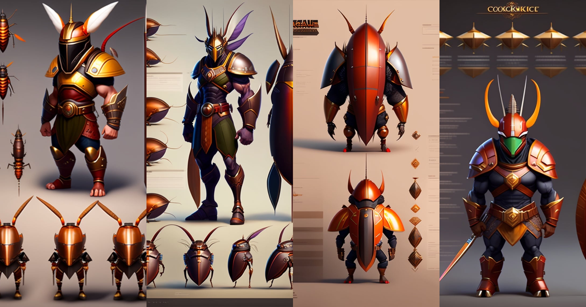Lexica - Concept art character, cockroach warrior orthographic full ...