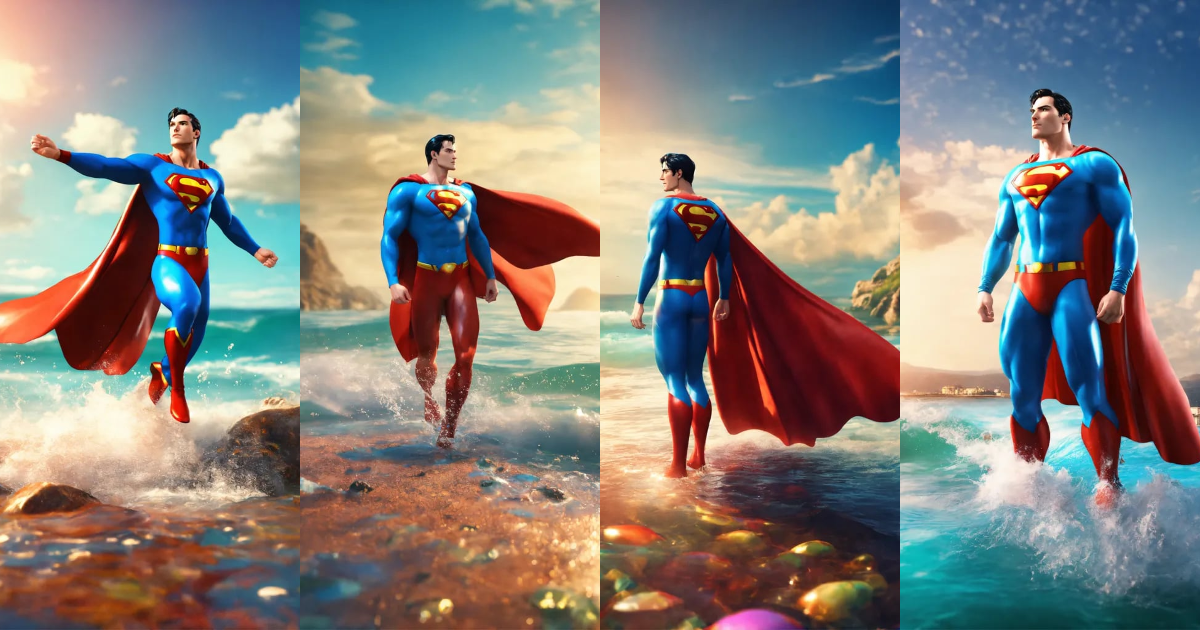 Lexica - Superman swimming on the seaside full-body, colorful ...