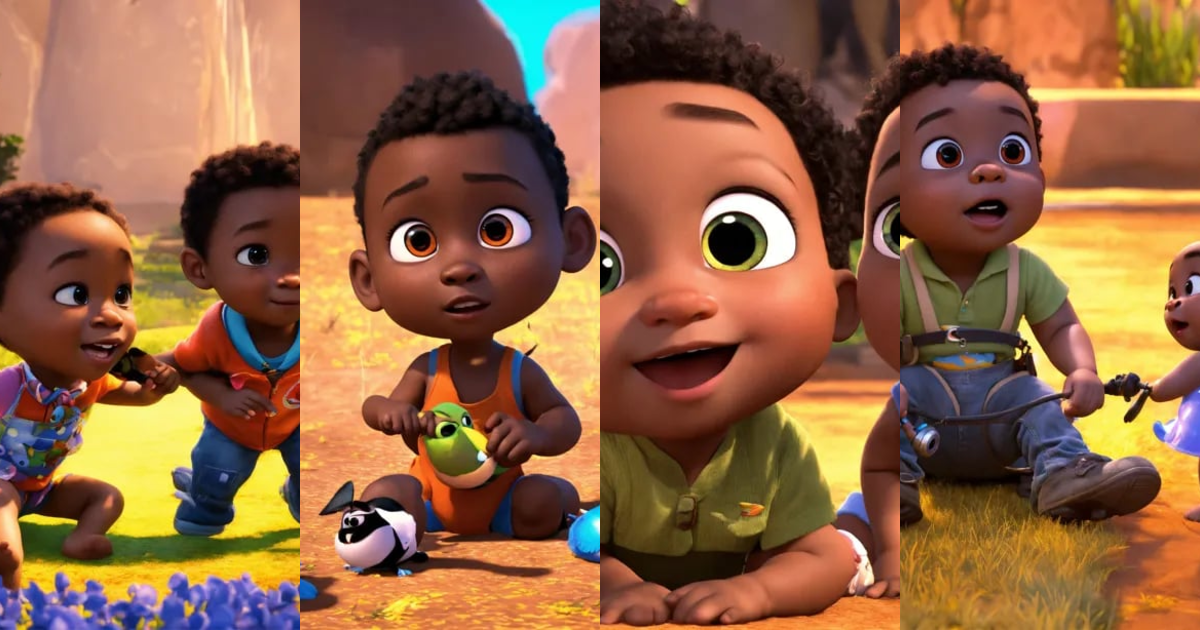 Lexica - Black babies friends, 3d, made by pixar studios, adventure ...