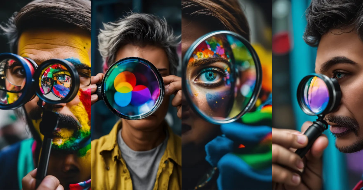 Lexica - "Seeing Through Color", individual holding a magnifying glass ...