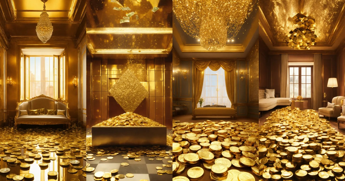 Lexica - A room filled up with money, gold and diamond