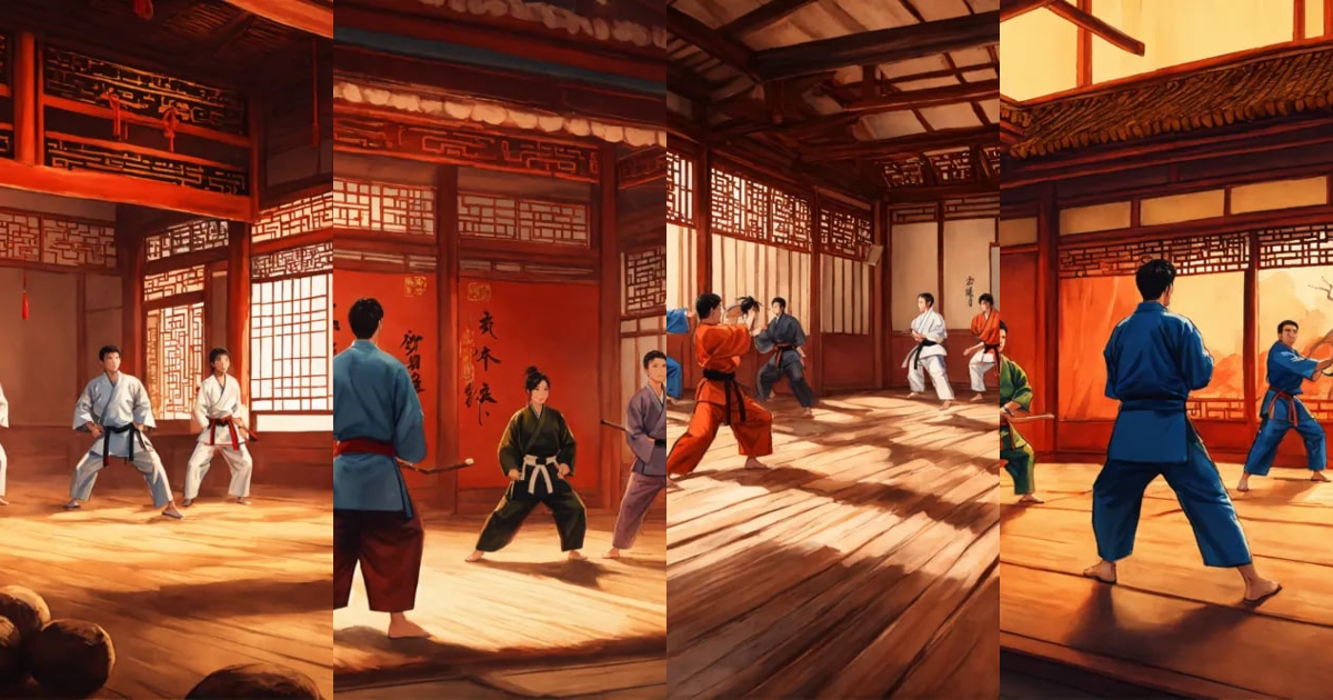 Lexica - A hand drawn painting of a few people practicing martial arts ...