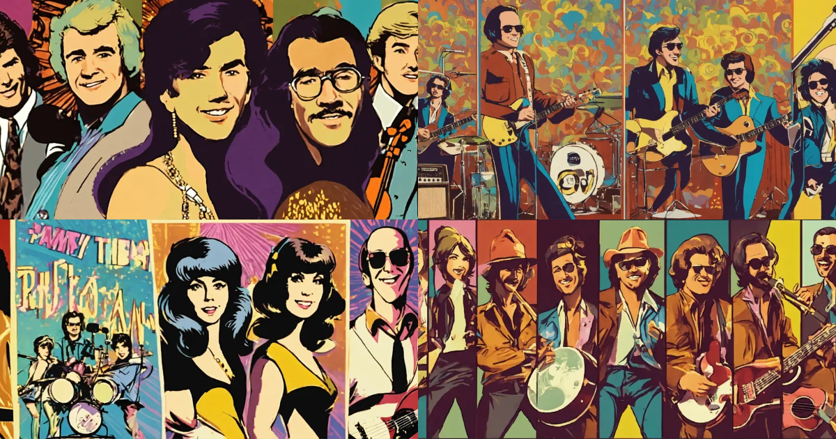 Lexica - A montage of retro music stars from the 60’s and 70’s in ...