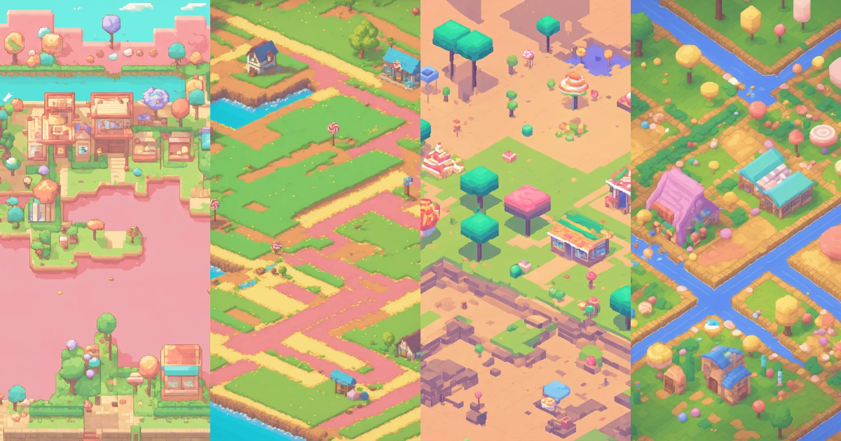 Lexica - Flat empty pastel overhead flat candy themed pixel sprite map.