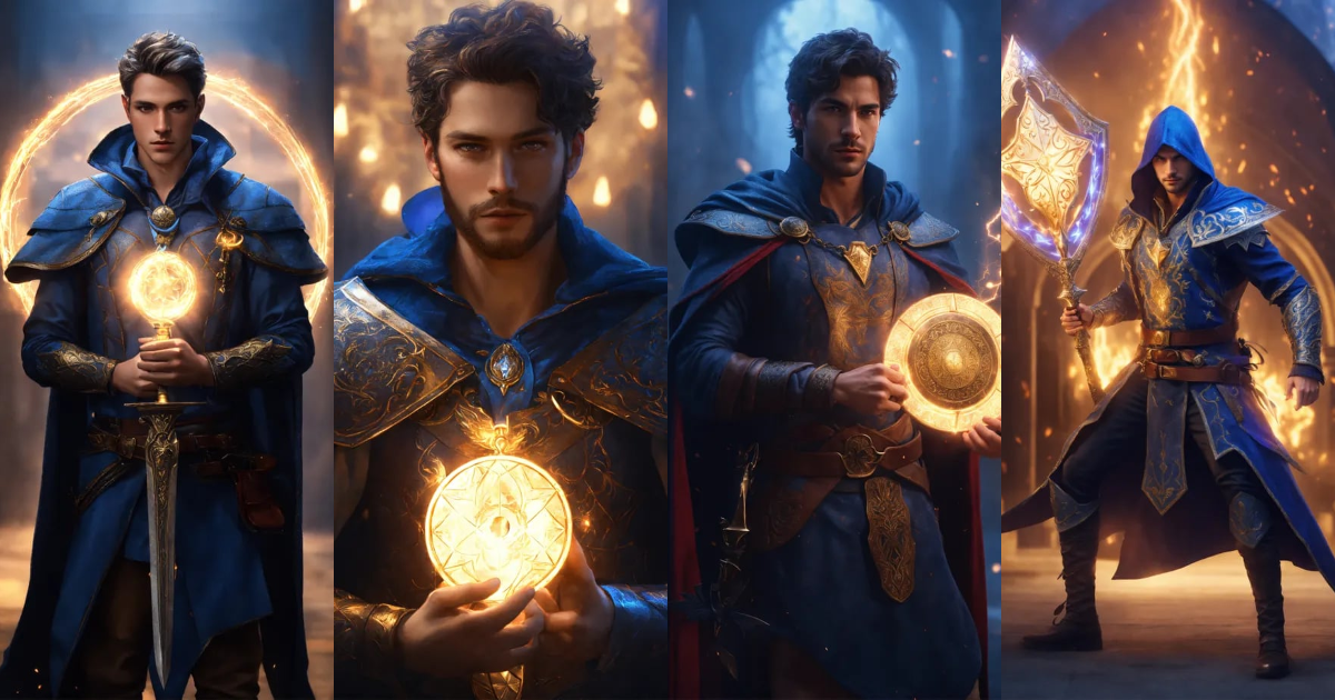 Lexica - A realistic full body portrait of a male magic user, indigo ...