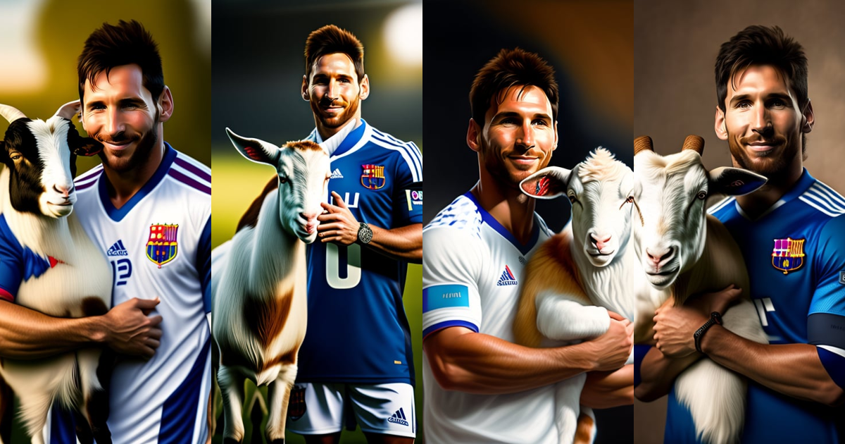Lexica - Portrait of lionel messi holding a goat