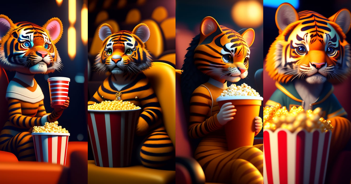 Lexica - Cute small humanoid Tiger woman sitting in a movie theater ...