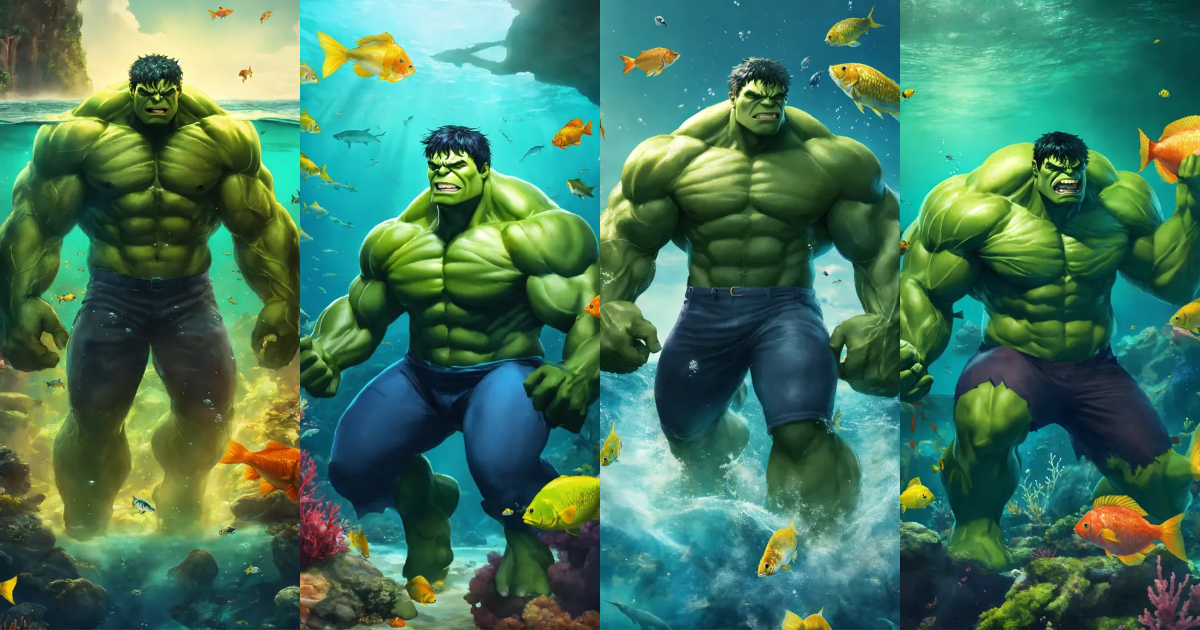 Lexica - Hulk with fish underwater in the ocean, nature background, 2D ...