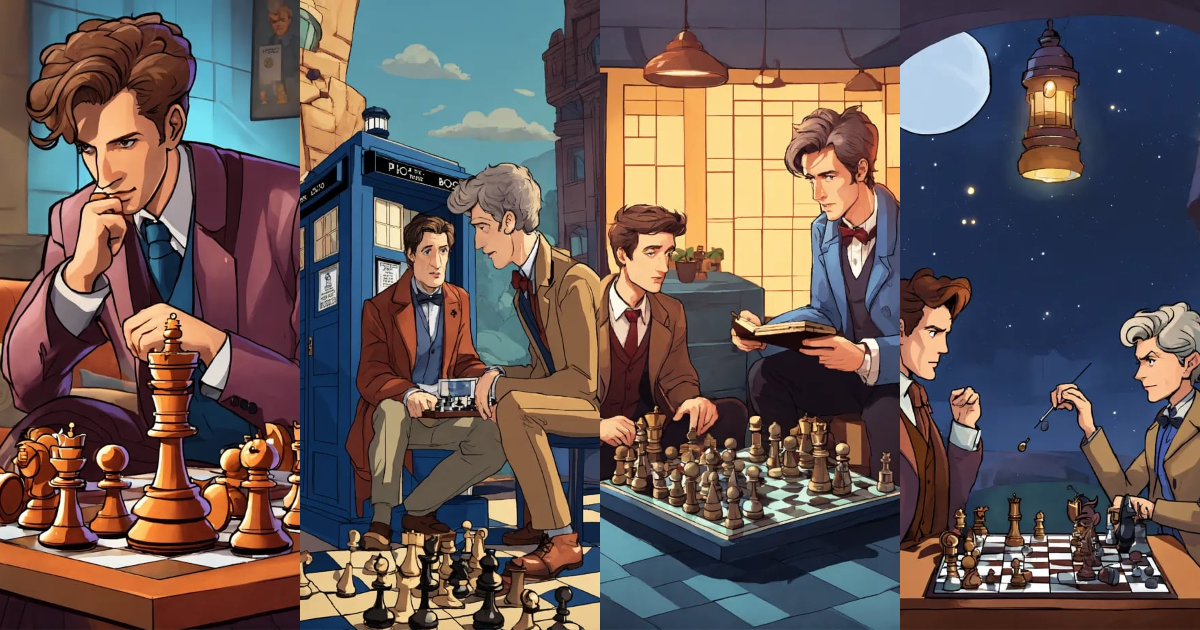 Lexica - Doctor Who playing chess, cartoon style
