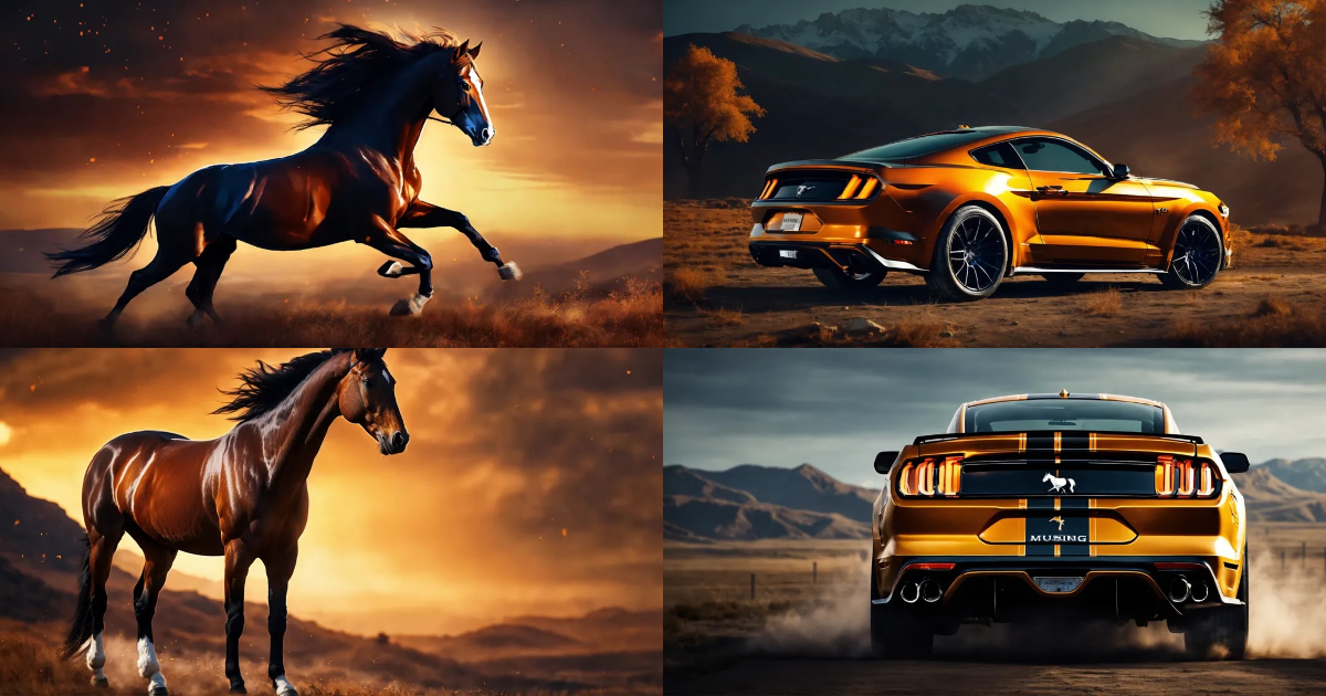 Lexica - Beautiful landing page mustang horse, dark amber theme, 8k