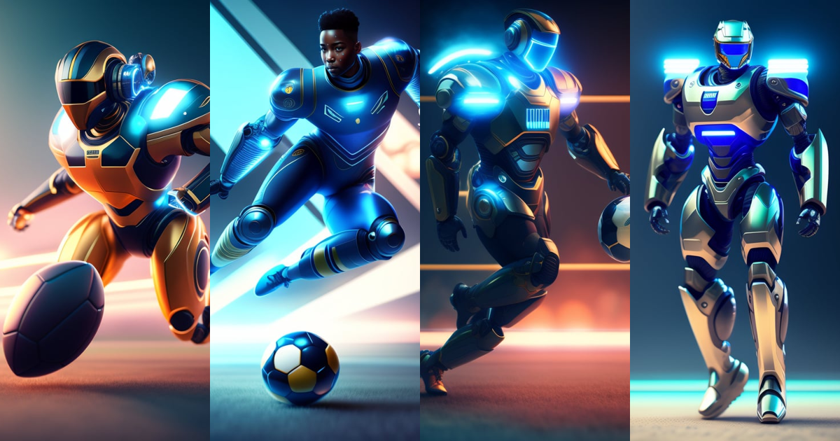 Lexica - A robot footballer, kicking techy football, ocean, deep, blue ...