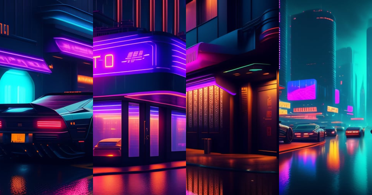 Lexica - Cyberpunk city, skyline, cocktail club door outside, its ...