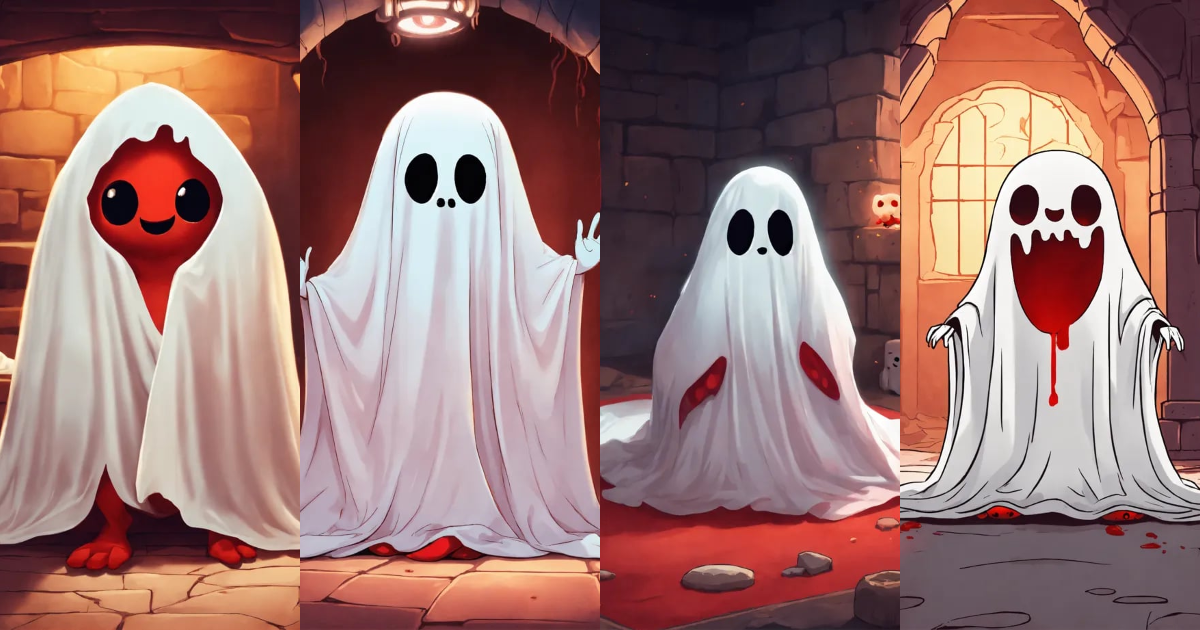 Lexica - A tiny creature in a ghost costume. The costume is a white ...